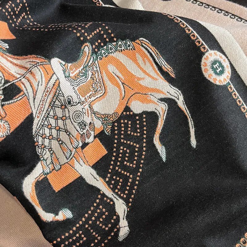 Cashmere Equestrian Print Pashmina Scarves