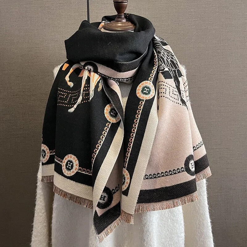 Cashmere Equestrian Print Pashmina Scarves