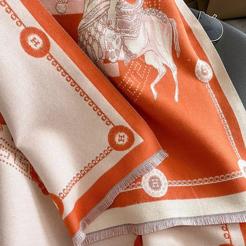 Equestrian Print Cashmere Pashmina Scarves
